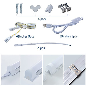 Greess 6 Pack LED T8 Shop Light, 4FT 24W 6000K Daylight White Linkable LED Integrated Tube Lights with Milky Cover, LED Bar Lights for Garage,Workshop,Workbench with On/Off Plug Cord