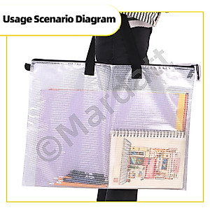 Mardatt 7Pcs 19” x 25” Art Portfolio Storage Bag with Handle and Zipper, 3 Sizes Waterproof Poster Storage Bag Mesh Folder Organizers Transparent Pencil Bag for Bulletin Board Painting