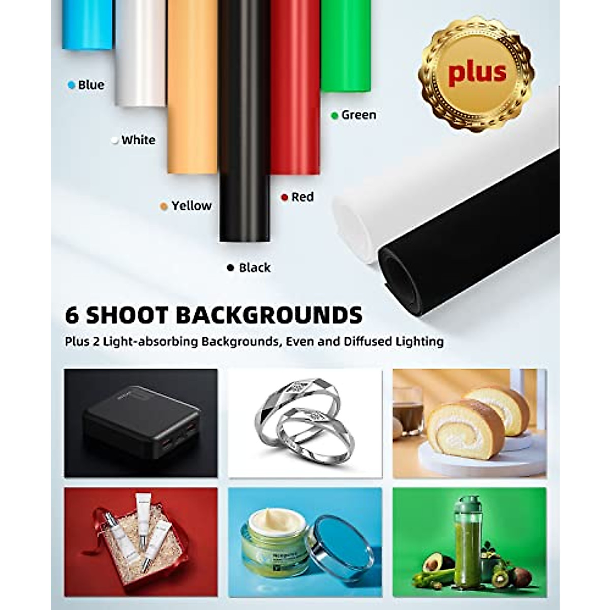 SAMTIAN Upgrade 8 Backdrops Light Box, 12" Shooting Tent with 120 LED Lights Photo Studio Light Box Photography with Reflection Board & Diffuser for Small Size Product Photography