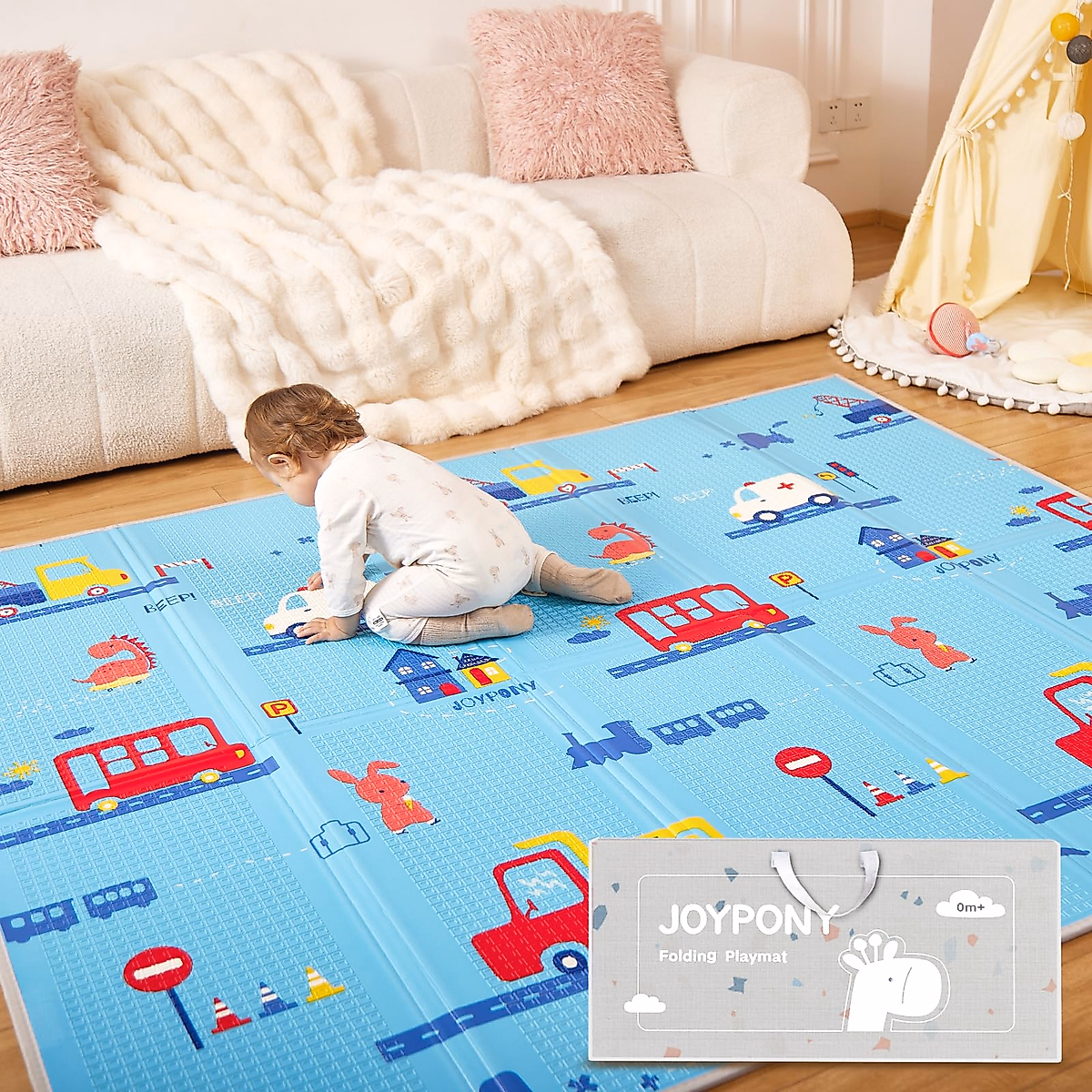 Joypony Baby Play Mat 79" X 71", Extra Large Foldable Play Mats for Babies and Toddlers, Waterproof & Anti-Slip Portable Baby Floor Mat for Tummy Time, Foam Baby Mat for Floor with Travel Bag