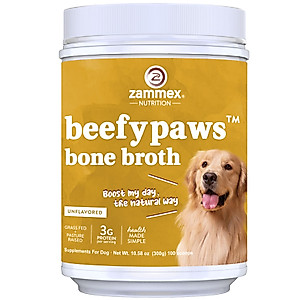 Zammex Bone Broth for Dogs, Grass Fed Beef Bone Broth Protein Powder - Supports Joints and Bone, Enhances Fur, Dogs & Cats Food Toppers for Dry & Wet 10.58oz