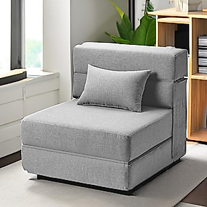 SUYOLS Folding Sofa Bed with Pillow- Convertible Chair Floor Couch & Sleeping Mattress - Foldable Memory Foam Sleeper for Living Room/Dorm/Guest Room/Home Office/Apartment/Upstairs Loft, Light Grey