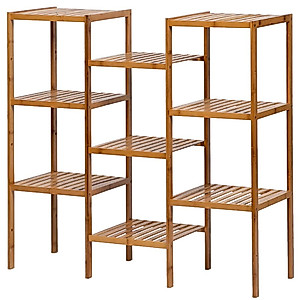 9-Tier Bamboo Bathroom Shelf, Customizable Shelving Unit, Multifunctional Storage Rack, Floor Standing Shelving Unit, Bathroom Shelves Organizer, Wood Corner Rack, for Kitchen, Livingroom, Bedroom