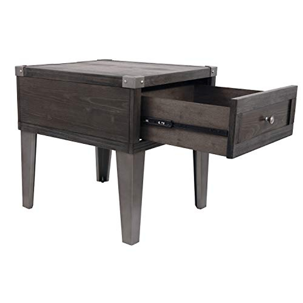Signature Design by Ashley Todoe Industrial Square End Table with 1 Drawer, 2 Outlets and 2 USB Charging Ports, Dark Gray with Weathered Pine Finish