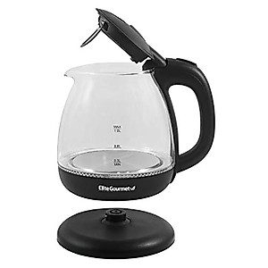 Elite Gourmet EKT1001B Electric BPA-Free Glass Kettle, Cordless 360° Base, Stylish Blue LED Interior, Handy Auto Shut-Off Function – Quickly Boil Water for Tea & More, 1L, Graphite Black