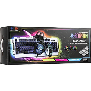 Ultimaxx Marvo CM303 Scorpion 3-in-1 Backlit Gaming Combo - Includes: Full Size Keyboard, Mouse & Headset Plus Deluxe Cleaning Kit