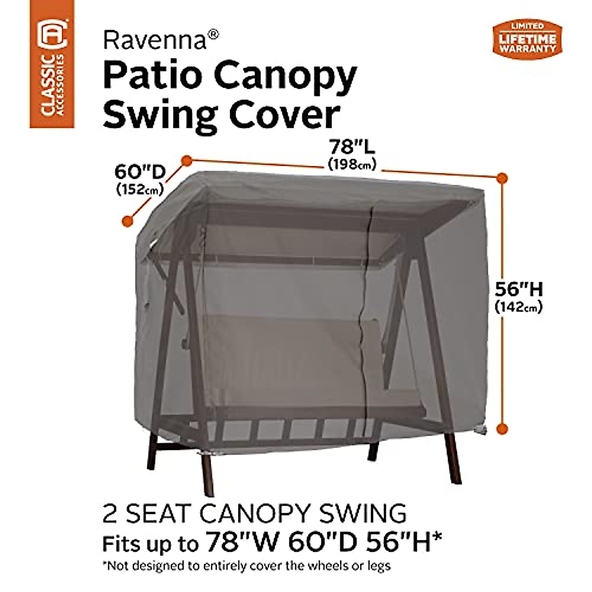 Classic Accessories Ravenna Water-Resistant 78 Inch Patio Canopy Swing Cover, Outdoor Swing Cover