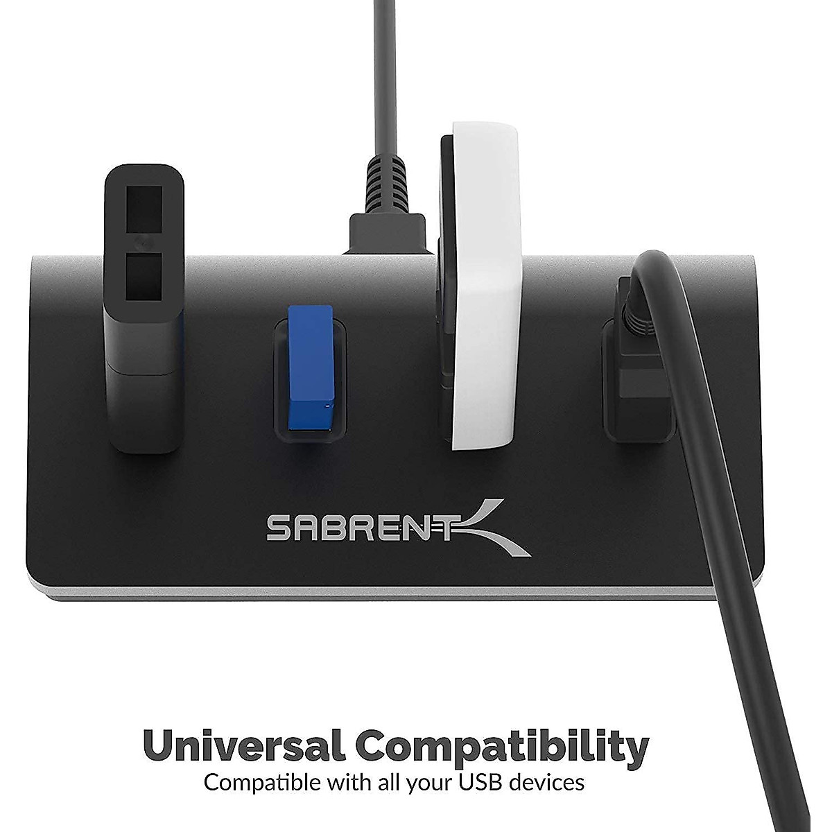 SABRENT 4-Port USB 3.0 Hub - Aluminum Design, Portable Data Hub with 2.5ft Cable for iMac, MacBook, PC - Black (HB-MC3B)