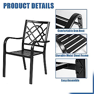 Incbruce 300lbs Patio Chairs Set of 4 Outdoor Dining Chairs, Metal Frame Stackable Patio Dining Chairs, Wrought Iron Black Outdoor Chairs with Armrest for Garden, Poolside, Backyard