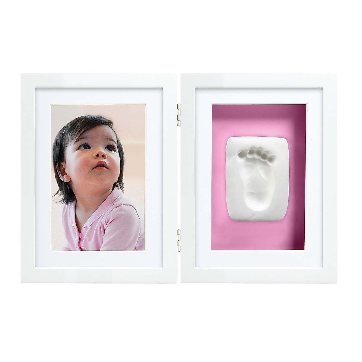 Pearhead Babyprints Deluxe Wall Frame, Reversible Pink & Blue Newborn Handprint and Footprint Photo Frame Kit, Clay Baby Prints Impression Kit, Gender-Neutral Baby Keepsake, Baby Nursery Décor, White
