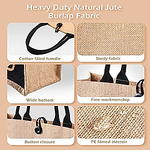 8 Pcs Burlap Tote Bags with Handles Bulk Jute Tote Bags with Canvas Front Pocket Large Burlap Bags Beach Bag Set Reusable Grocery Bags Bridesmaid Tote Bags for Women Wedding Picnic Travel Work