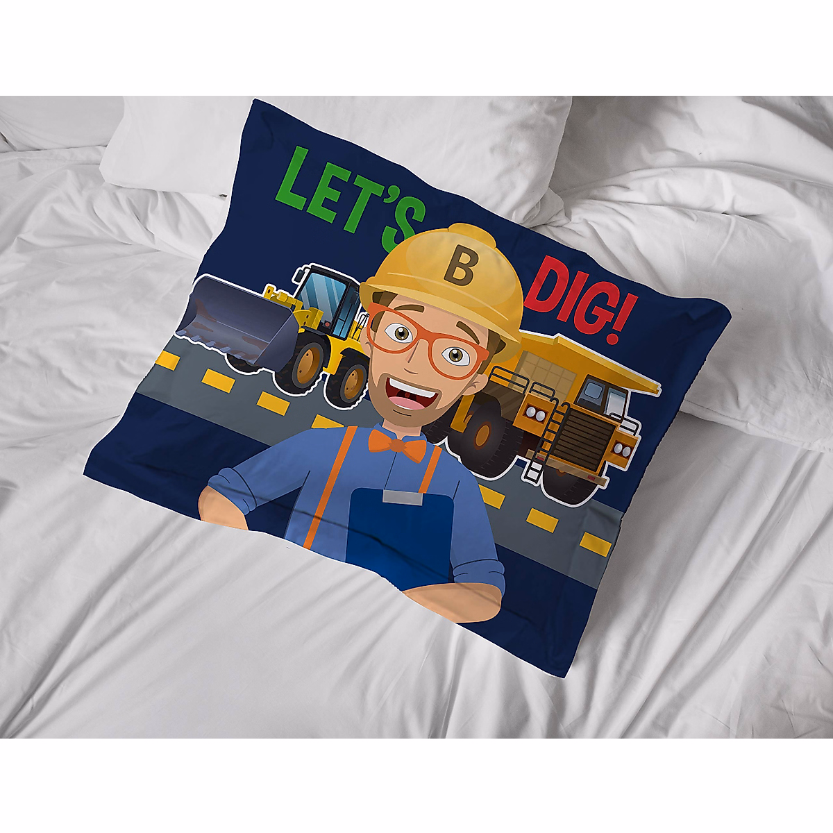 Jay Franco Blippi Let's Dig 1 Single Sham - Kids Super Soft Bedding Pillow Cover (Official Blippi Product)