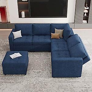 Belffin Oversized Modular Sectional Sofa Fabric L Shape Pull Out Couch with Ottoman Sleeper Sectional Couch with Chaise and Storage Sectional Set 6 Seater Sofa Reversible Sofa for Living Room Blue