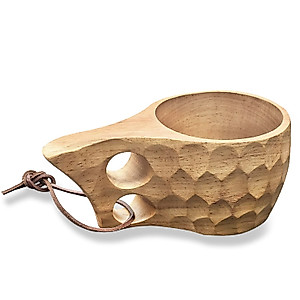JUSPRO Nordic Style Handmade Finnish Kuksa Ancient Lapland Finland Wooden Cup 2 Holes (Armor)
