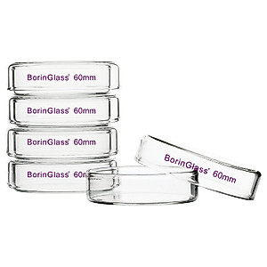BorinGlass Glass Petri Dishes, Autoclavable Glass Cell Culture Dishes Lab Dishes with Clear Lid, 60x15 mm, Pack of 10