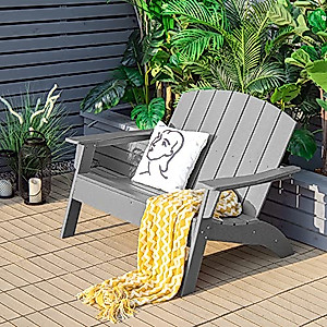 Giantex Adirondack Chair Outdoor Loveseat, High Density Polyethylene HDPE Material Adirondack Chairs Set of 2 People, Patio Adirondack Bench for Porch, Garden, Backyard Fire Pit Chair (1, Gray)