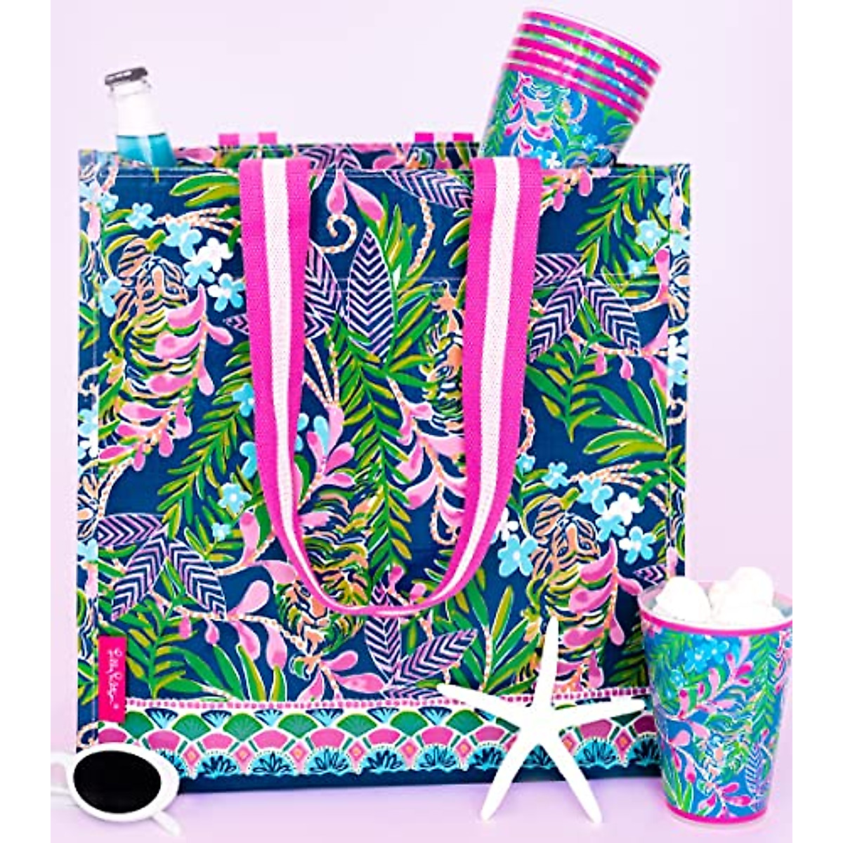 Lilly Pulitzer Market Shopper Bag, Reusable Grocery Tote, Shoulder Bag for Produce or Travel, How You Like Me Prowl