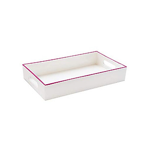 Trina Turk Small Serving Tray- Indoor & Outdoor Platter for Home Entertaining, Cocktail Hour, Snacks, Decorative Display for Jewelry, Candles, Barware, Perfume, 11"x6", White/Pink