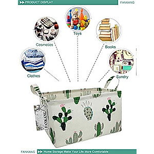 FANKANG Storage Bins Nursery Hamper Canvas Laundry Basket Foldable with Waterproof PE Coating Large Storage Baskets Gift Baskets for Kids Boys and Girls, Office, Bedroom, Clothes,Toys (Cactus)