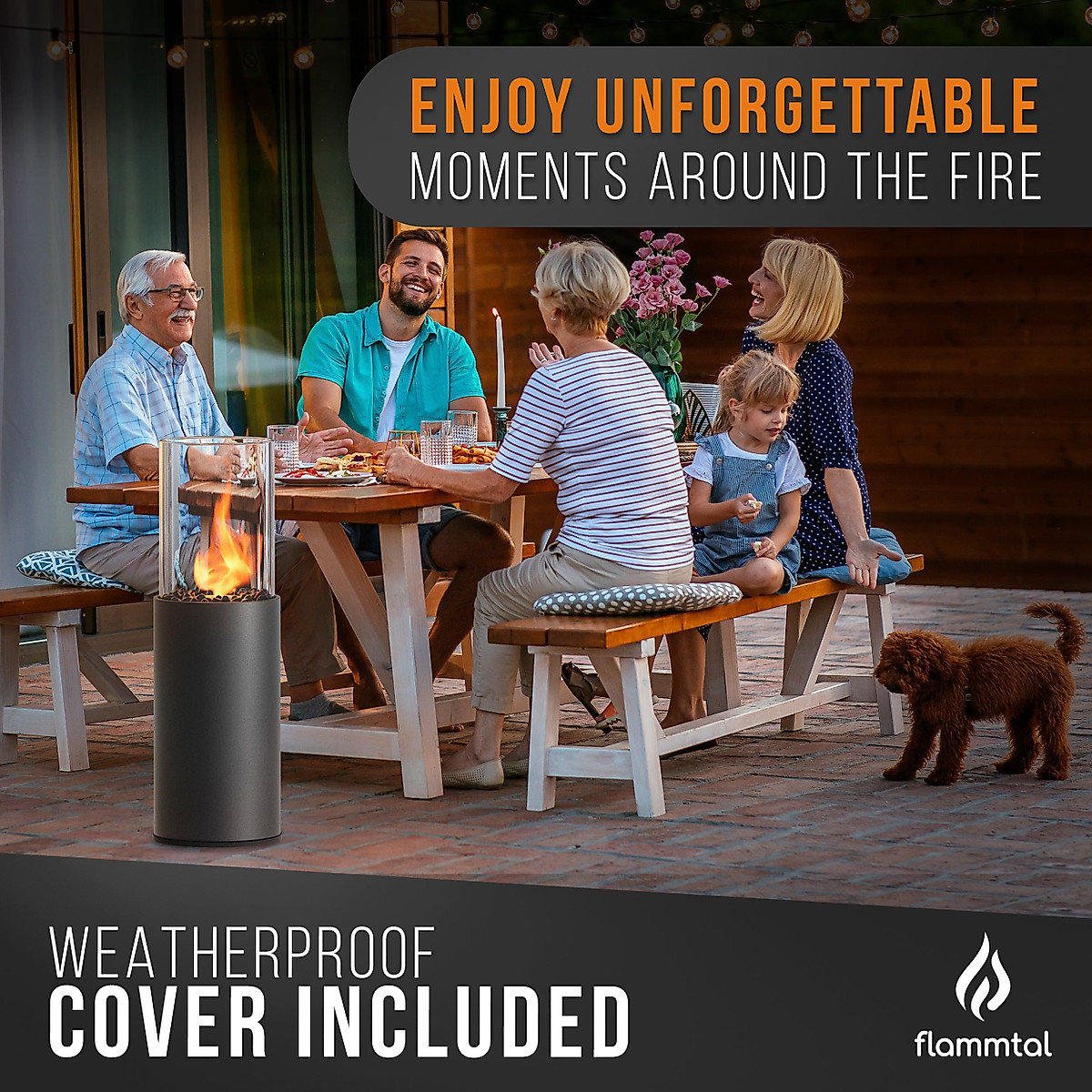 Flammtal - Freestanding Fire Pit [8h Burning Time] - Large Standing Ethanol Fireplace for Indoor & Outdoor - Smokeless Fire Pit with Adjustable Flame - Portable Indoor Fire Pit - Patio Fire Pit