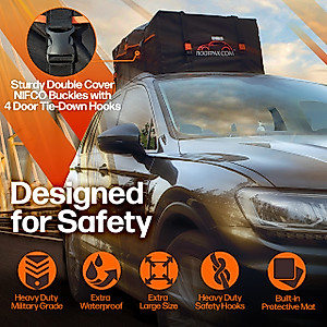 RoofPax Expandable 15/19 cft. Car Rooftop Cargo Carrier Bag Waterproof Storage Including Double Zippers Integrated Mat 10 Heavy-Duty Tie-Down Straps fit Cars with/Without Roof Top Rack or Side Rails