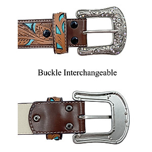 TOPACC Western Belts for Woman Cowgirl Brown Turquoise Cowboy Belt Bling Floral Rodeo Belt for Jeans Gilrs Country Concert Outfit