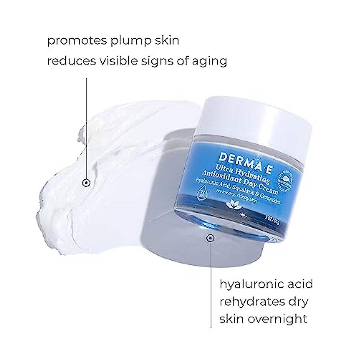 DERMA-E Ultra Hydrating Antioxidant Day Cream – Advanced Face Moisturizer with Anti-Aging Squalane, Hyaluronic Acid and Ceramides to Smooth and Nourish, 2 Oz