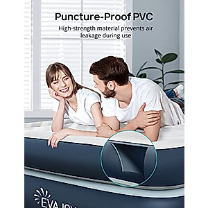 Evajoy Full Size Air Mattress with Built in Pump, 18'' Inflatable Luxury Double High Blow Up Mattress, Easy to Inflate/Quick Set Bed, Durable Portable Waterproof Blue & Grey (EJ-HF001)