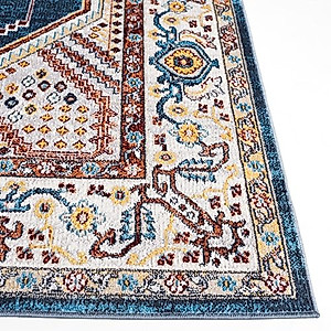 Safavieh Bayside Collection Area Rug - 5'3" x 7'6", Blue & Grey, Traditional Oriental Design, Non-Shedding & Easy Care, Machine Washable Ideal for High Traffic Areas in Living Room, Bedroom (BAY104M)