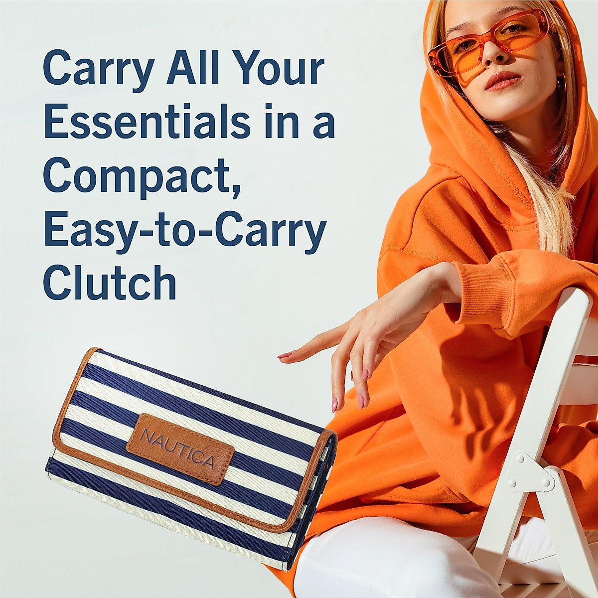 Nautica Women's Perfect Carry-All Money Manager Organizer with RFID Blocking Wallet, Indigo Jacquard, One Size