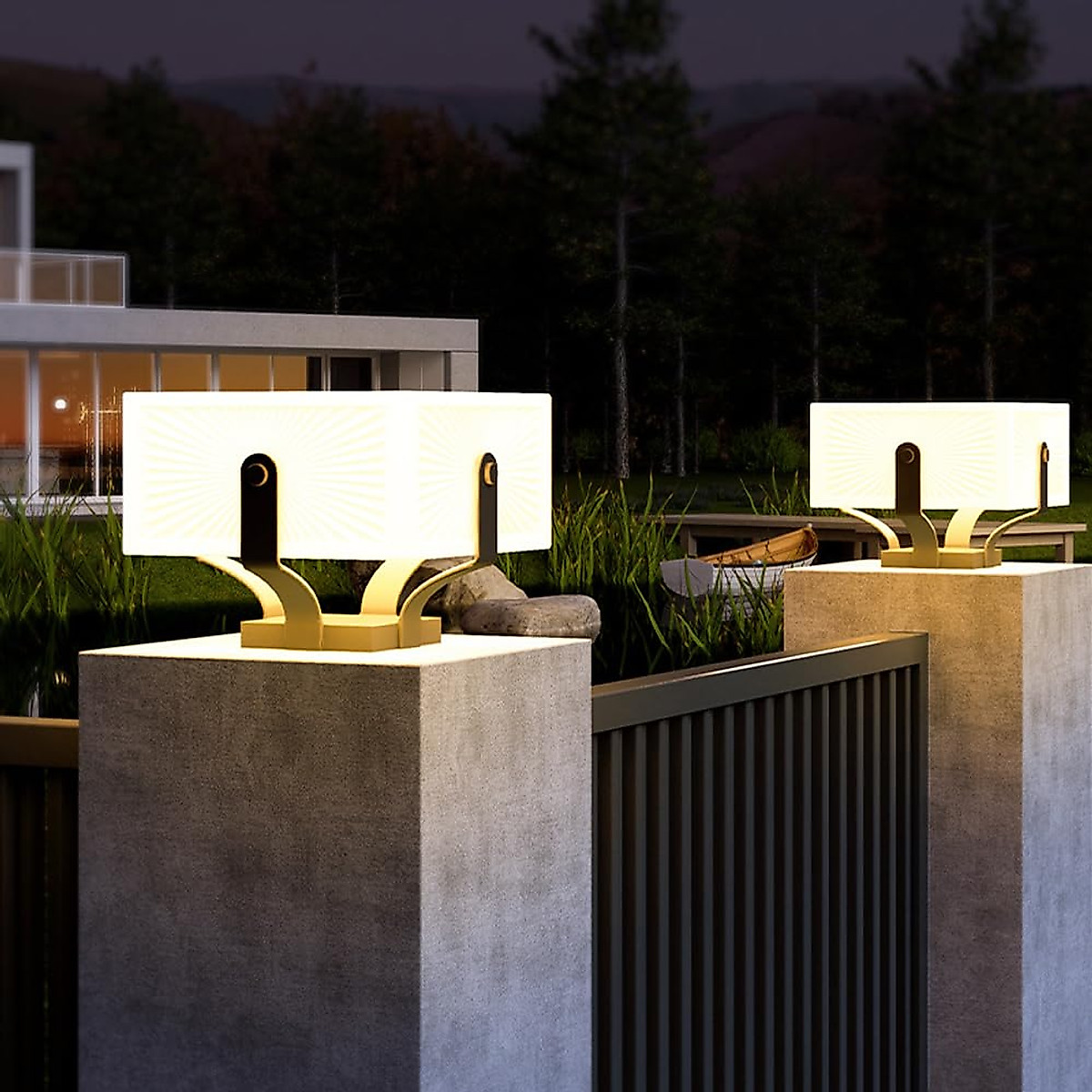 BEMITH Solar Post Lights Outdoor Stainless Steel Waterproof Courtyard Column Light Square Wall Stigma Lamps Decorations Landscape Lighting for Garden Villa Gate Fit 4X4, 5X5 Or 6X6 Wooden Posts