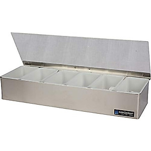 San Jamar Garnish Trays with Hinged Lid for Kitchen, Bar, And Restaurants, Stainless Steel, 18.5 X 6.5 X 4 Inches, Silver