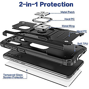 IDYStar Galaxy A21 Case with Screen Protector,Galaxy A21 Case,Shock Absorption Heavy Duty Drop Test Slim Cover with Car Mount Kickstand Lightweight Protective Phone Case for Samsung Galaxy A21, Black