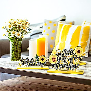 3 Pieces Sunflower wooden Table Centerpieces Sign Sunflower Table Sign Welcome wood Bee Centerpieces Table Decoration Rustic Hello Sunshine Sign Welcome Table Decoration Signs Art for Home Table Decor