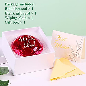 YWHL Happy 40th Wedding Anniversary Romantic Gifts for Her Him, Ruby Wedding Gifts for Her, 40 Years of Love Present for Couple, Red K9 Crystal Diamond Decoration
