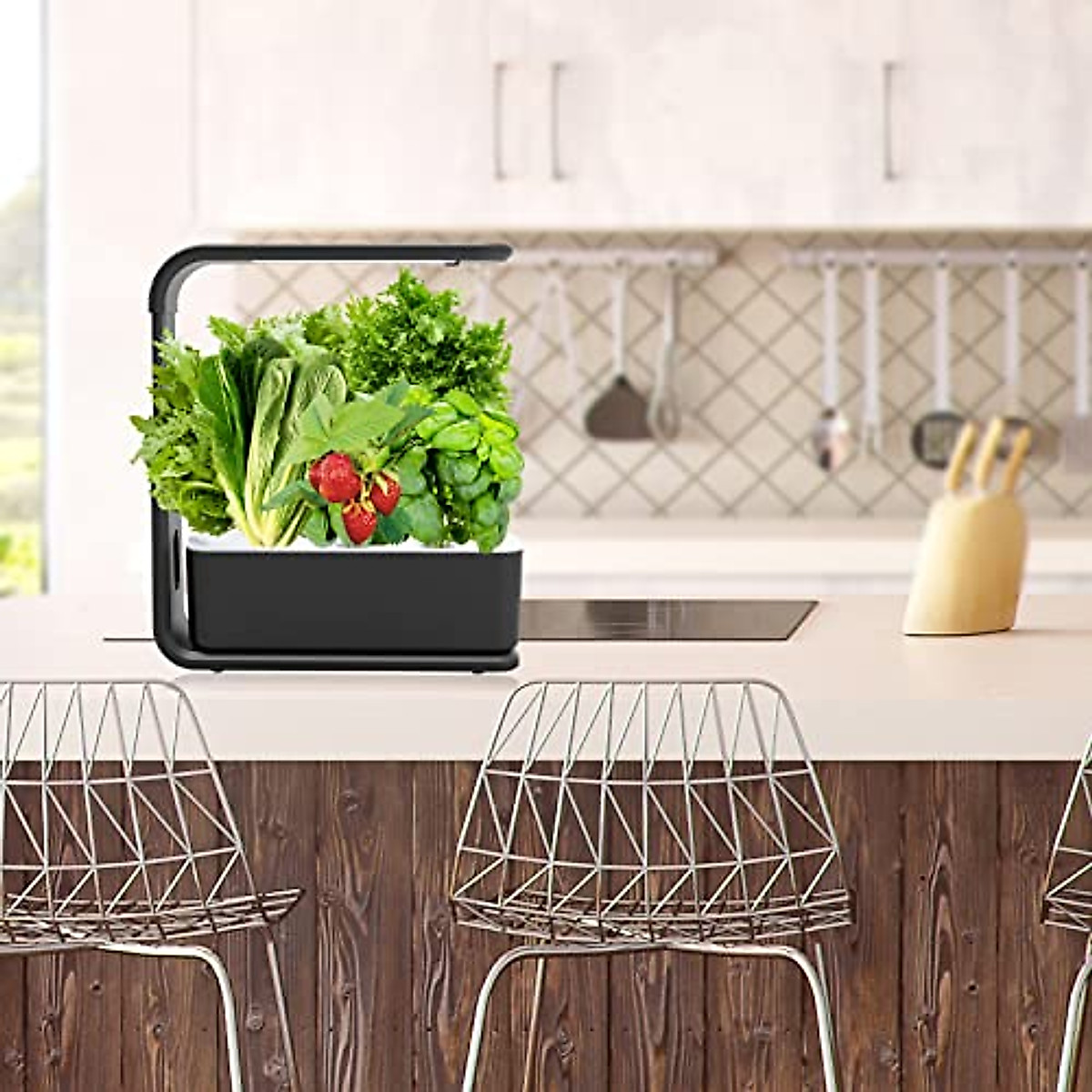 DISNILA Smart Garden Hydroponic Growing System Indoor Herb Garden with Full Spectrum 60 LED Grow Light Germination Starter Kit with Timer Self Watering Pump for Home Kitchen Gifts, Black, 3 Pods