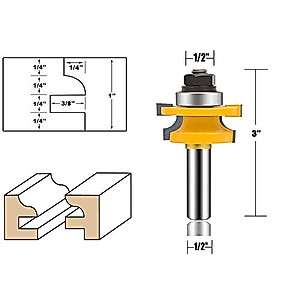 OLETBE Router Bit Set 1/2 Inch Shank 3 PCS Round Over Raised Panel Cabinet Door Ogee Rail and Stile Router Bits, Woodworking Wood Cutter, Wood Carbide Milling Tool(Gold)