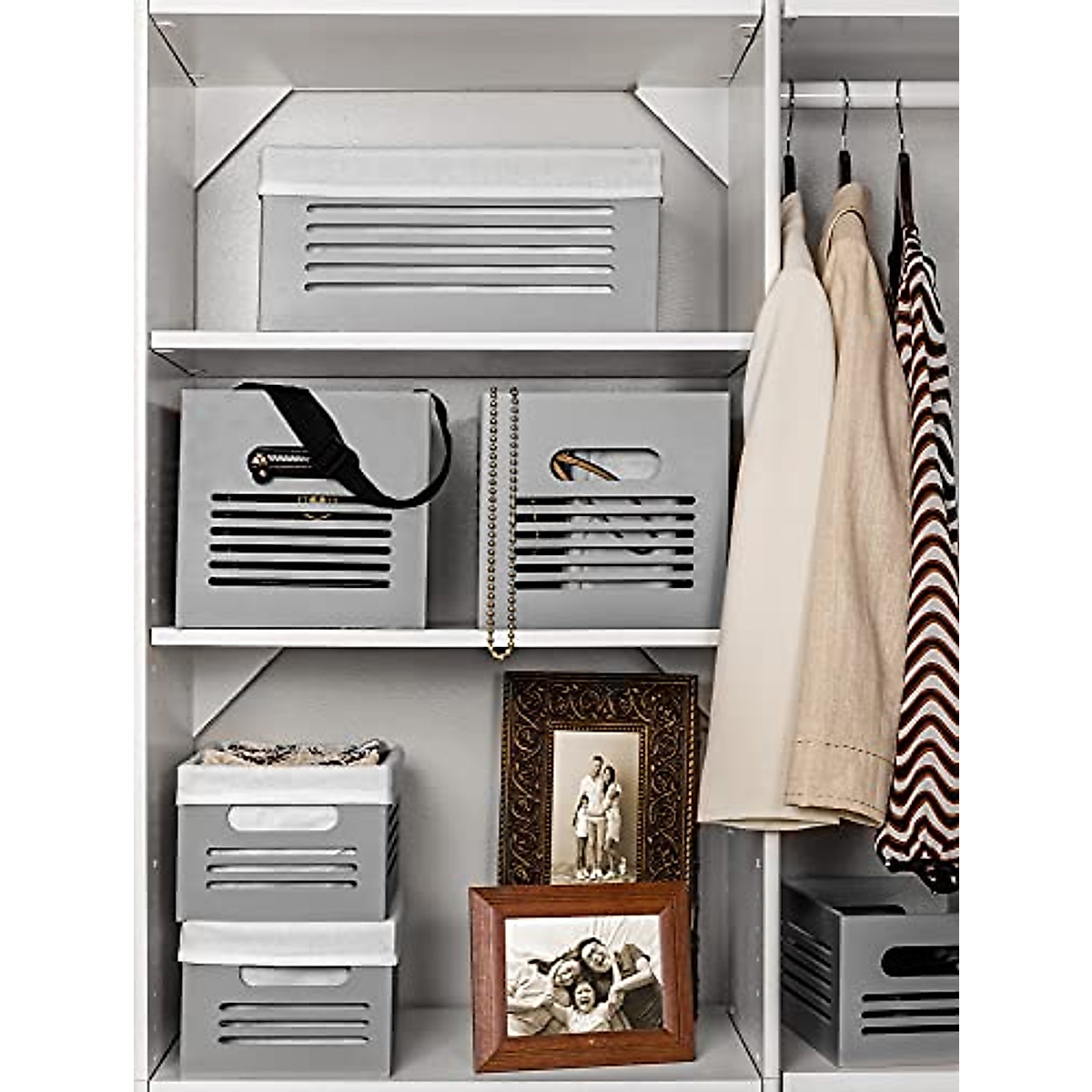 Creative Scents Wooden Crates for Storage - Set Of 3 Sizes Nesting Crates with Removable Fabric Liner, Cutout Handles and Breathable Holes - The Best Sizes Chosen for Home Storage Bins (Grey)
