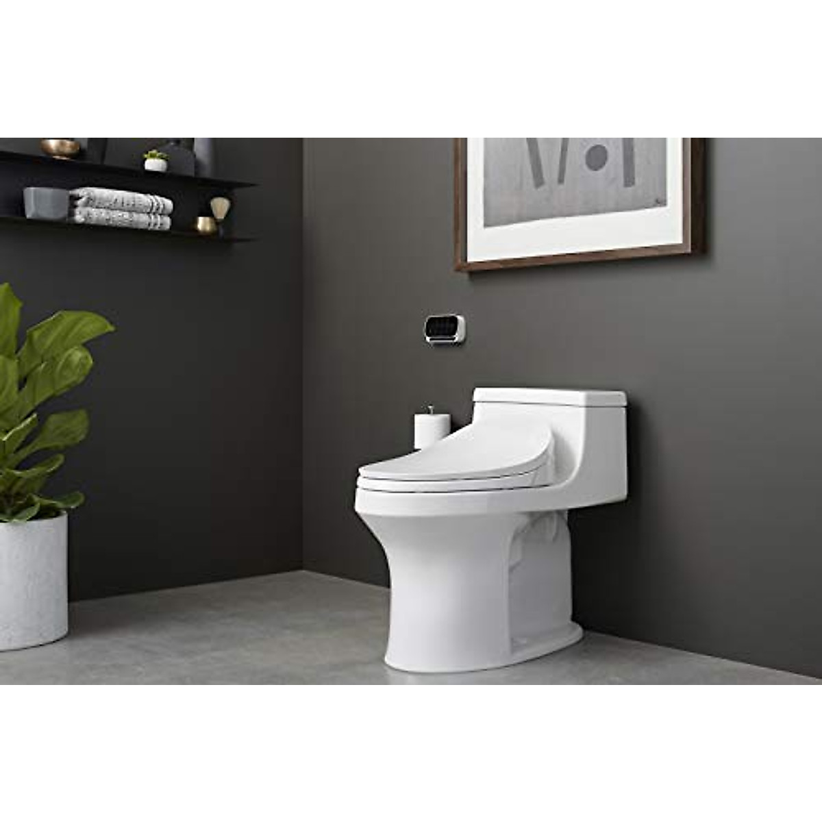 KOHLER K-4007-0 San Souci One-Piece Round-Front Toilet with Left-Hand Trip Lever, Includes Reveal Quiet-Close Toilet Seat, 1.28 GPF, White