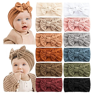 Prohouse 12 PCS Baby Headbands Handmade Super Stretchy Soft Nylon Hairbands Hair Bows Hair Accessories for Baby Girls Newborn Infant Toddlers Kids(Clay)