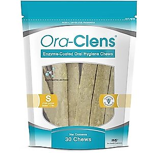 Ora-Clens Oral Hygiene Chews for Small Dogs - Cleans Teeth and Freshens Breathe - Coated with Enzymes - Prevents Plaque & Bacteria Build Up - 30 Chews