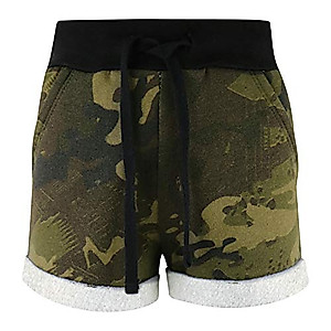 Kids Girls Shorts Fleece Camouflage Green Summer Hot Short Dance Gym Pants 5-13Y