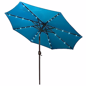 Blissun 9 ft Solar Umbrella 32 LED Lighted Patio Umbrella Table Market Umbrella with Tilt and Crank Outdoor Umbrella for Garden, Deck, Backyard, Pool and Beach (Cerulean)