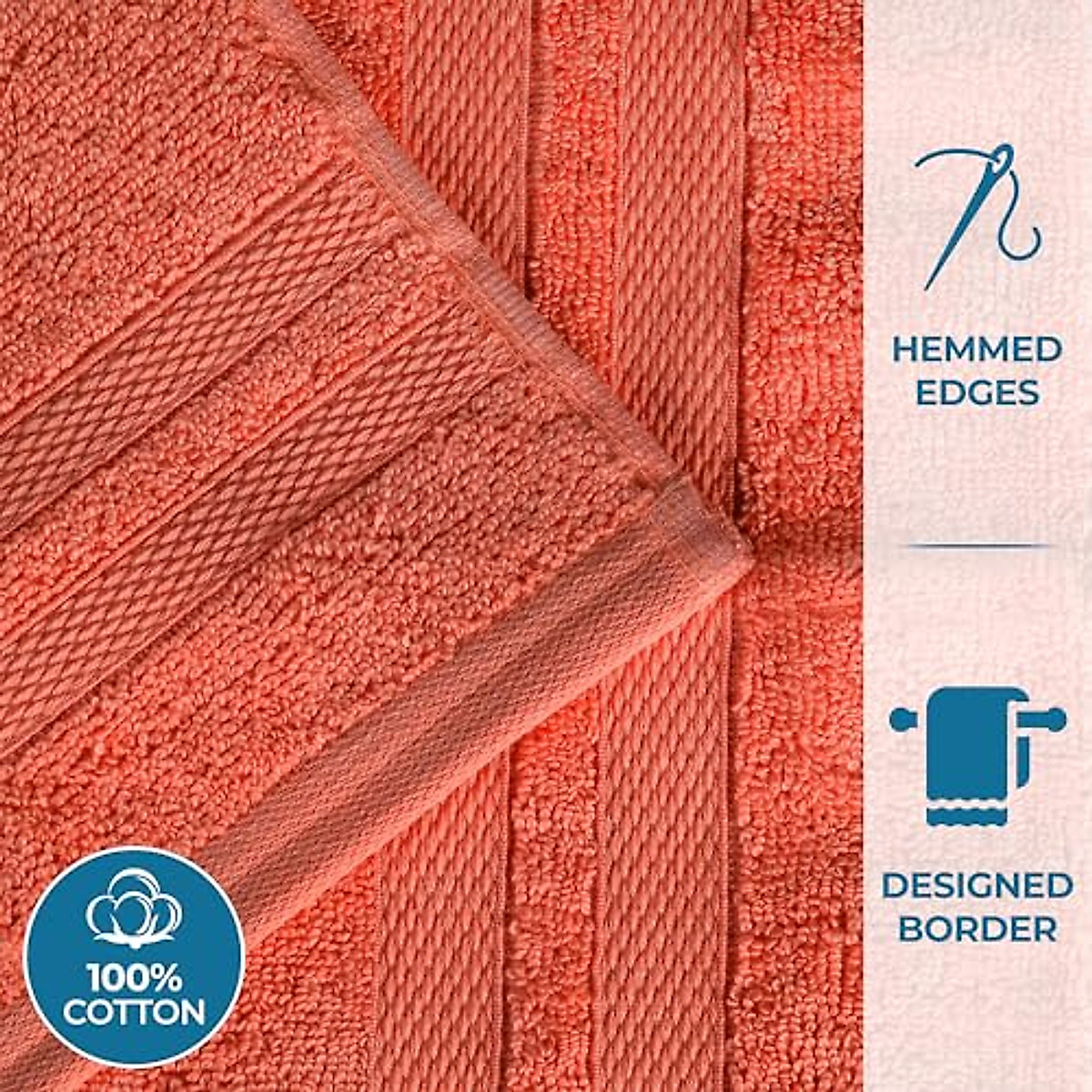 Superior Ultra-Soft 6-Piece Cotton Towel Set, Includes 2 Bath Towels, 2 Hand Towels, and 2 Washcloths for Bathroom, Guest Room, Quick Dry, Daily Use Home Essential Towels - Tangerine