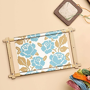 Needlepoint Embroidery Tapestry Scroll Frame Cross Stitch Frame Wooden Needlepoint Stretcher Frame Wood Needlework Frame Quilting Hoop Stand Stitching Needlepoint Holder Tool for Sewing, 12 x 21 Inch