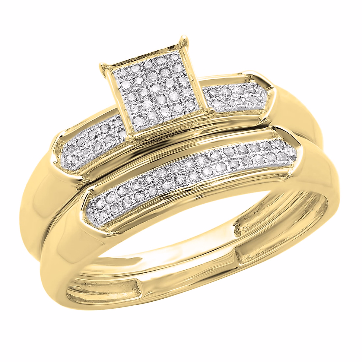 Dazzlingrock Collection Round White Diamond Square Head Wedding Ring Set for Women (0.25 ctw) in Yellow Plated Sterling Silver Size 7