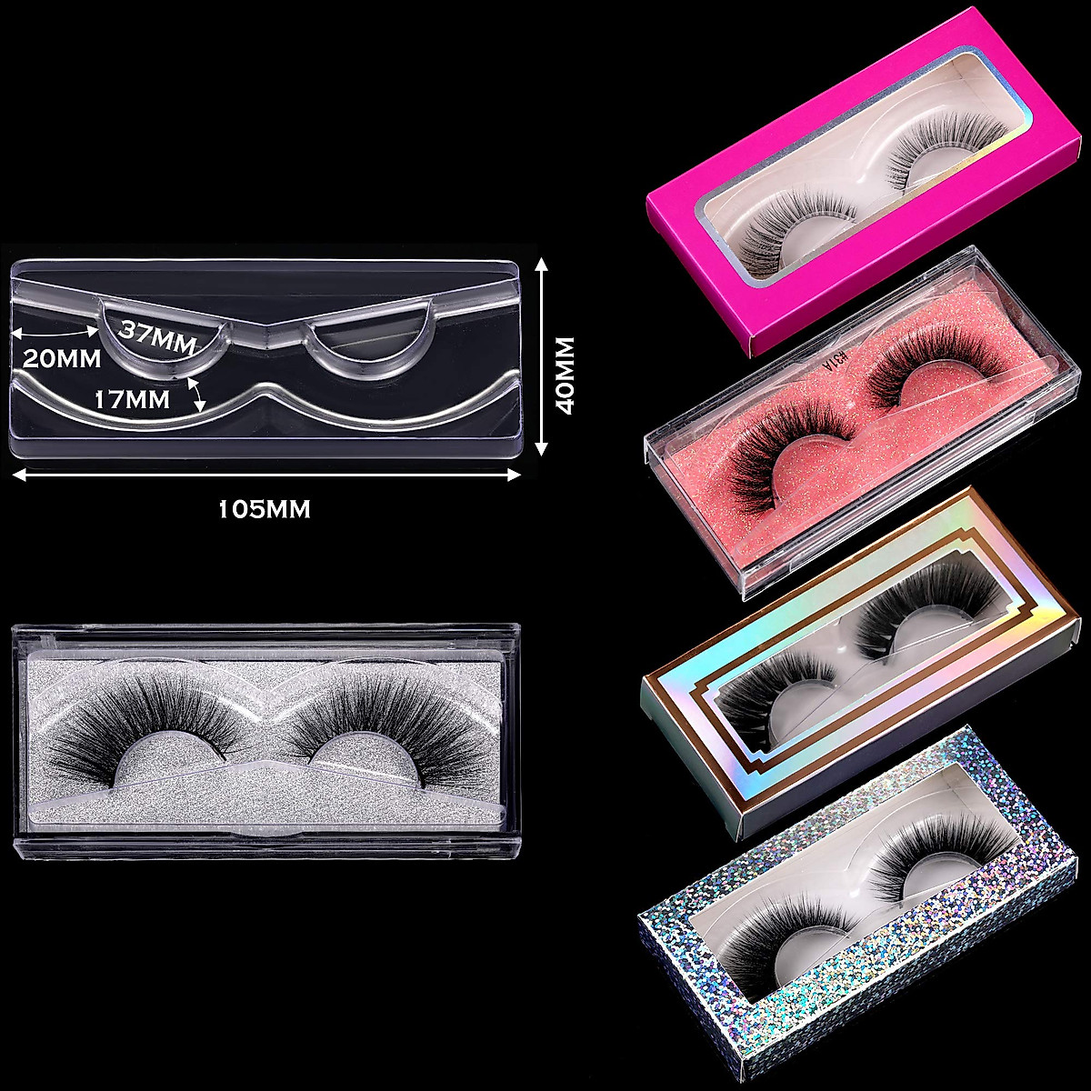 100 Piece Rectangle Lash Trays Holder Plastic Eyelash Trays for False Eyelash Packaging Box Eyelash Storage Case for Boutique Beauty Salons (Transparent)