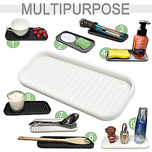 Silicone Sponge Holder Kitchen Sink Organizer Tray Dish Caddy Soap Dispenser, Scrubber Spoon Holder,Dishwashing Accessories 2 Pack (White)