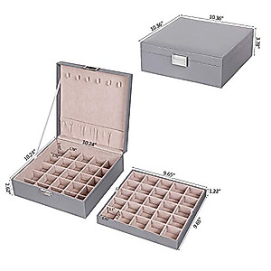 BEWISHOME Earring Holder Organizer for Cufflinks, Rings, Pendants, Chains 50 Slots Jewelry Earring Organizer with Necklace Hooks, 2 Stackable Trays Earring Jewelry Box for Women Girls, Grey SSH11H