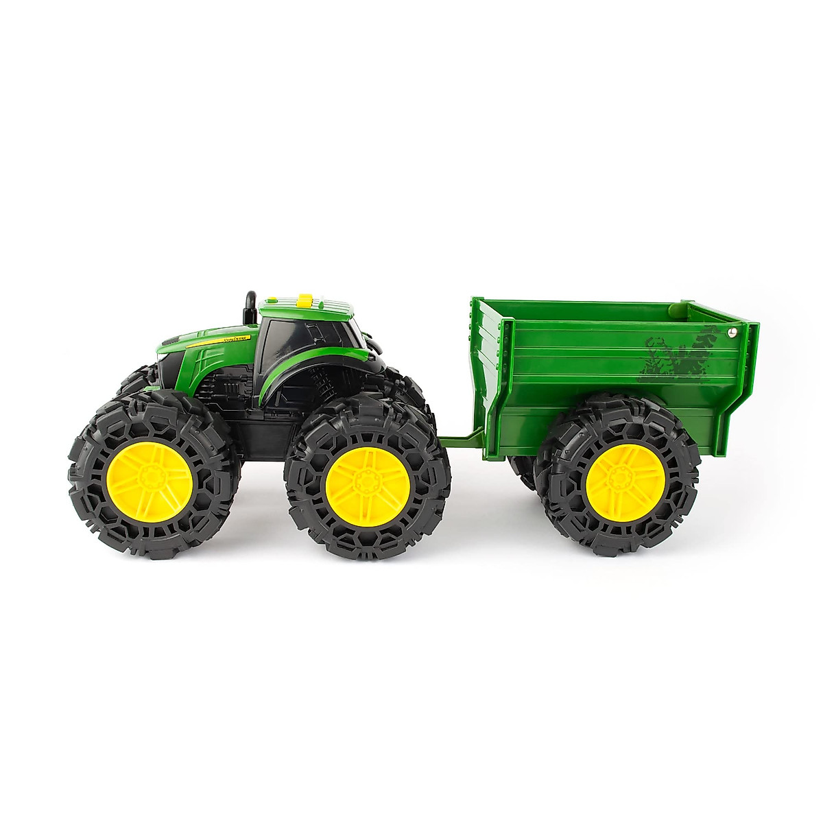 John Deere Monster Treads Tractor Toy with Wagon Toys with Lights and Sounds - Monster Truck Tires - Toddler Toys Ages 3 Years and Up,Red,Green